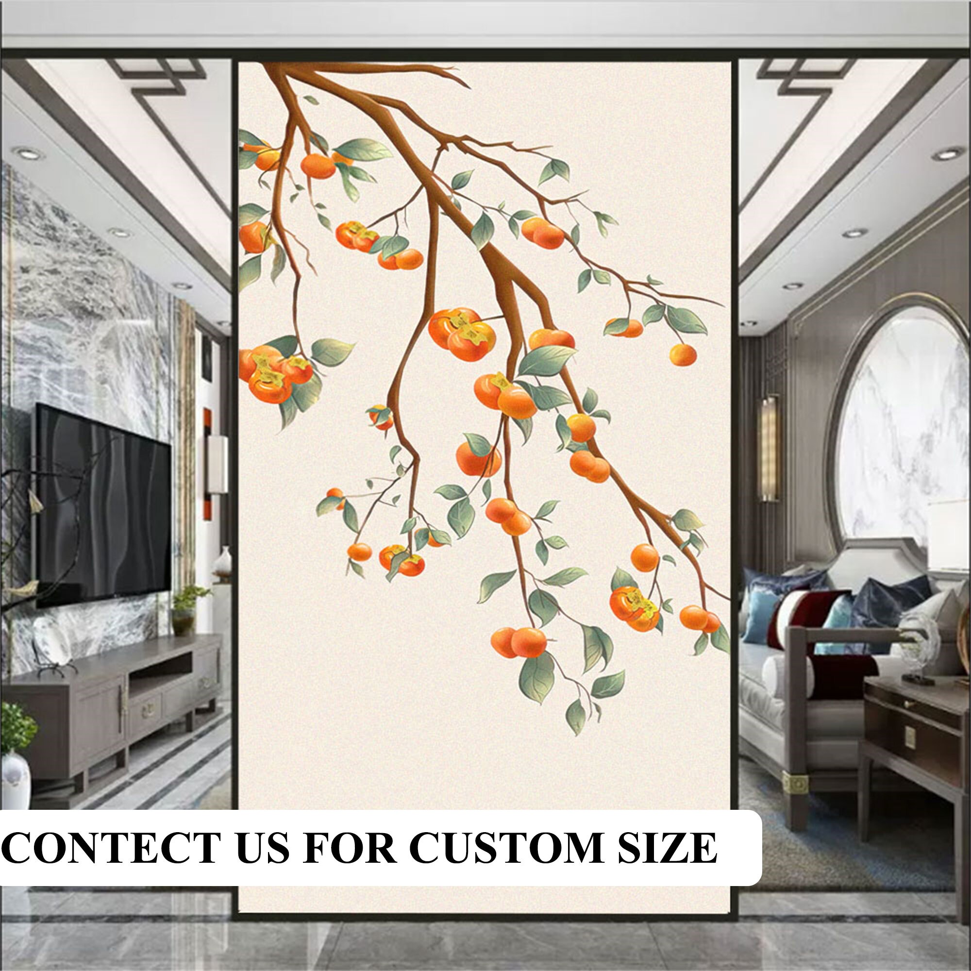 Frosted Custom Size Stained Glass Window Film Persimmon Fruits Art ...