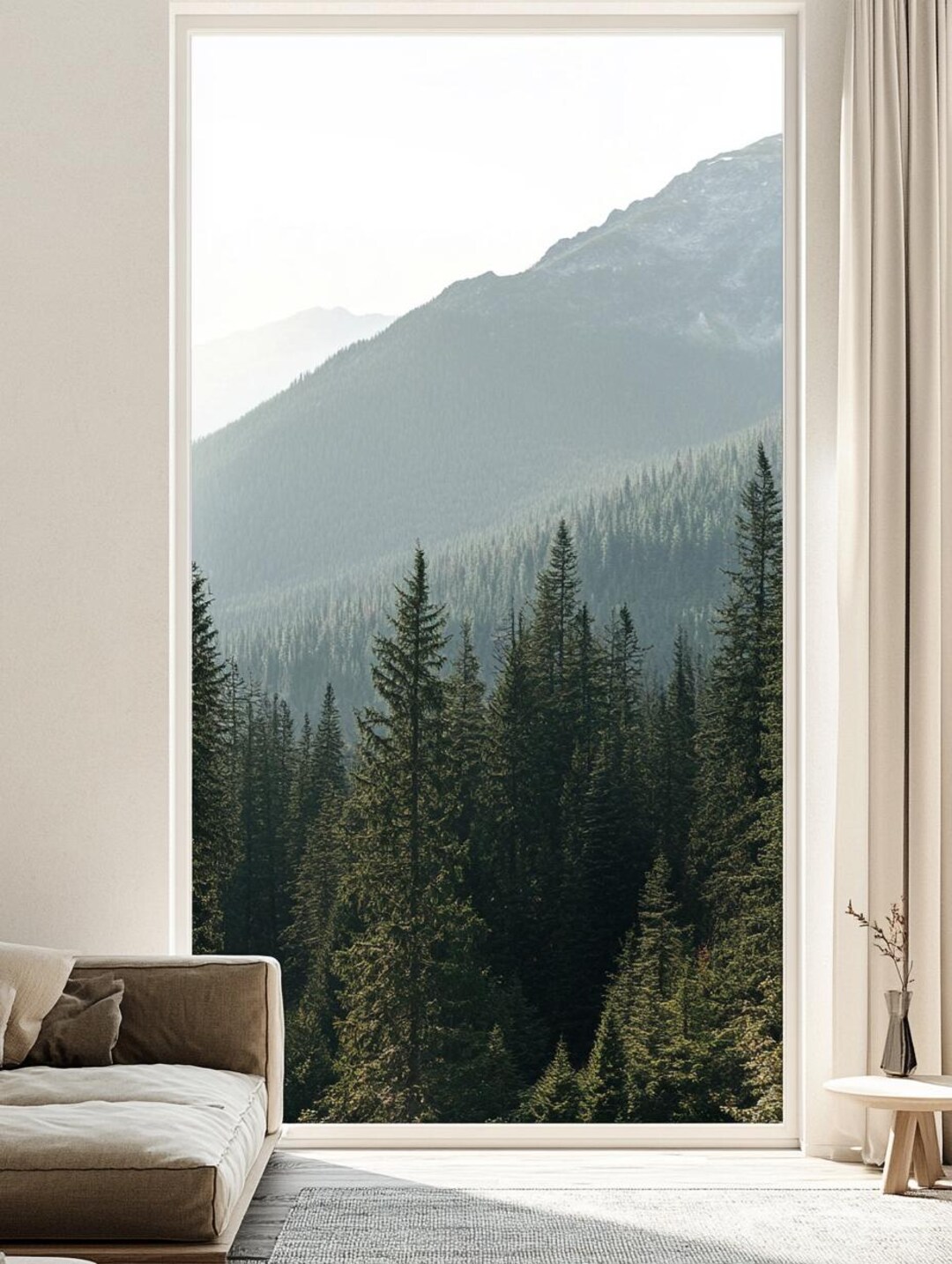Custom Size Scenic Frosted Glass Film With Mountain and Forest ...