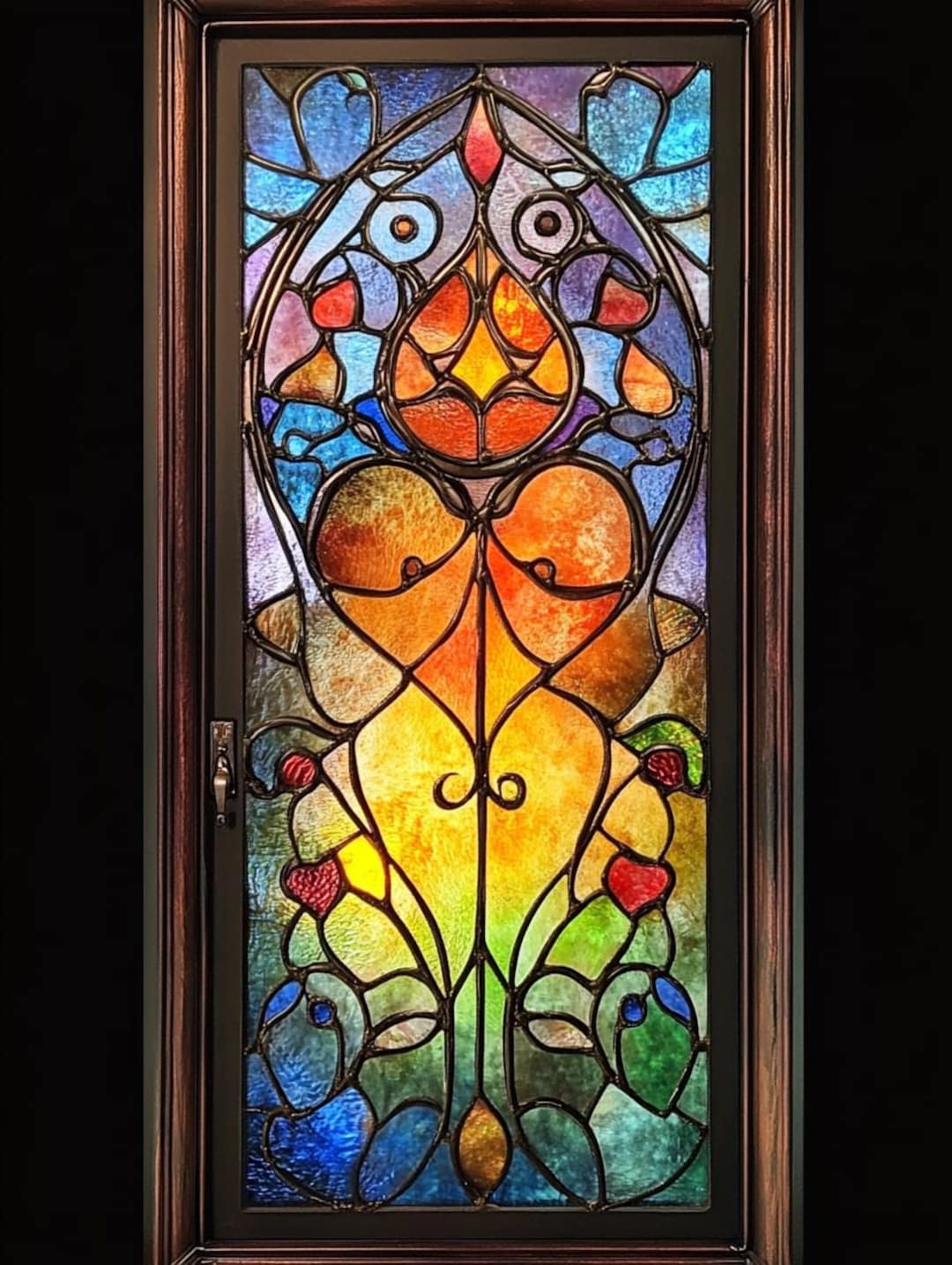 Custom Size Vibrant Stained Glass Door Film – Intricate Floral and ...