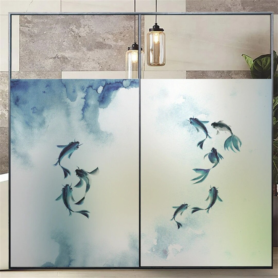 Custom Size Fish Painting Frosted Static Cling Privacy Window Film UV ...