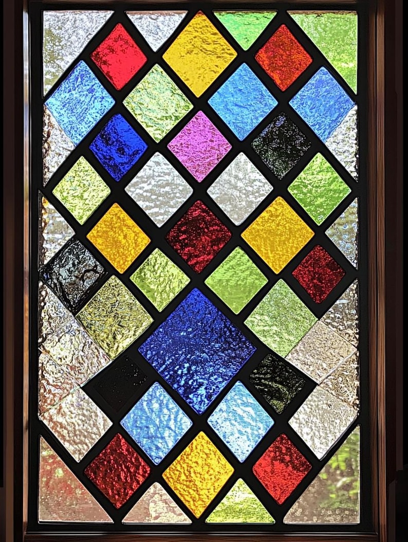 Custom Size Diamond Pattern Stained Glass Window Film Vibrant ...