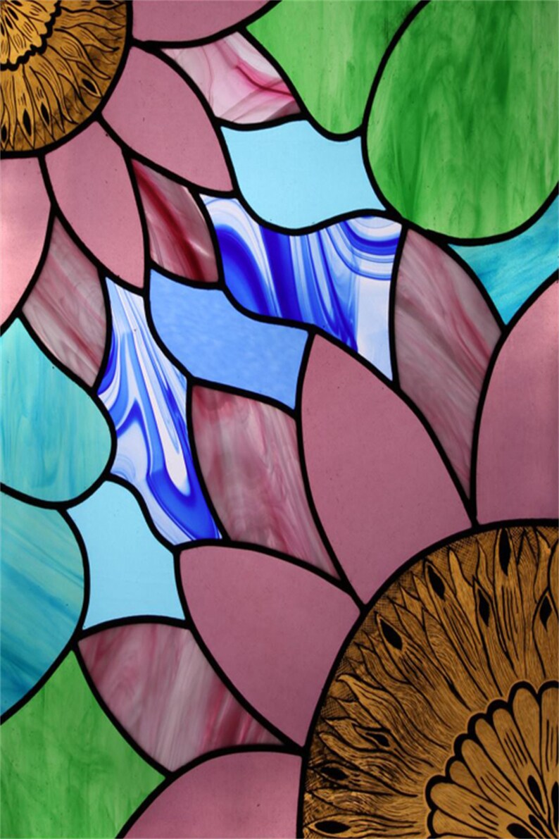 Custom Size Stained Glass Window Film Vintage Church Rectangular Shape Glass Office Home Decor