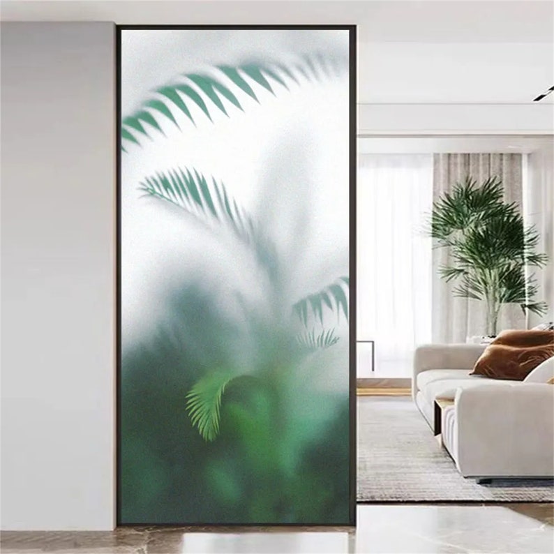 Custom Size Privacy Window Frosted Film With Hazy Greenery Pattern Non ...