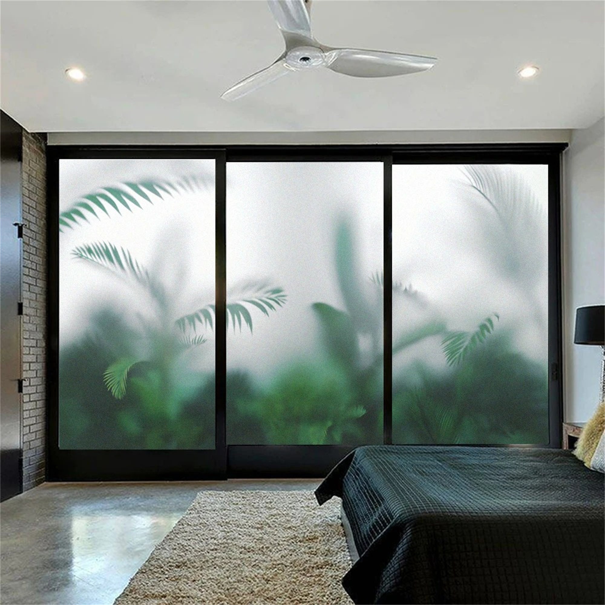 Custom Size Privacy Window Frosted Film With Hazy Greenery Pattern Non ...