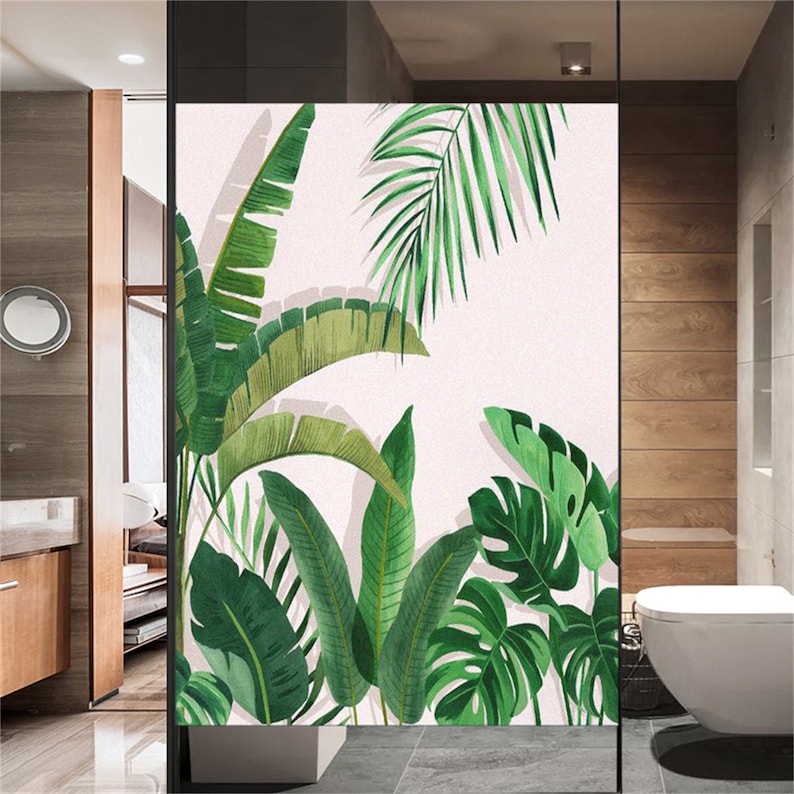 Customized Size Privacy Windows Film Decorative Green Plants Stained ...