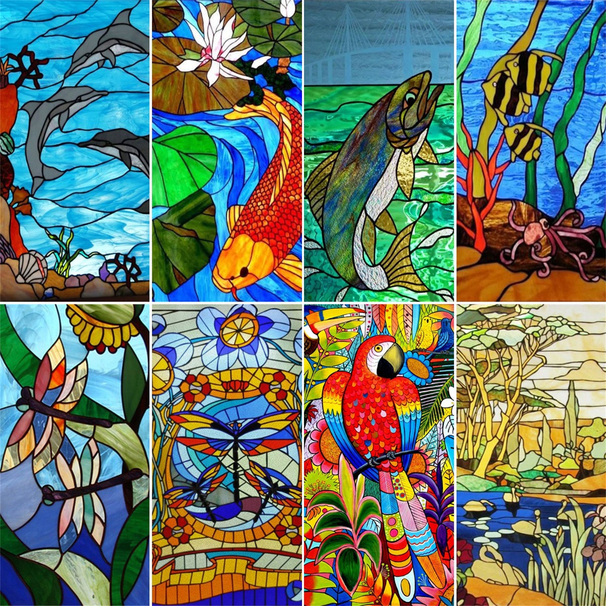 Custom Size Glass Films,stained Glass Window Door Stickers Static Cling ...