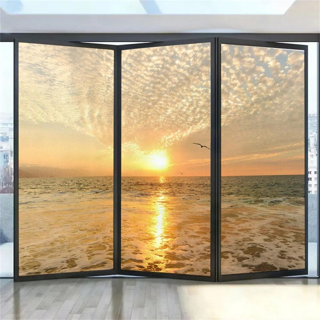 Customized Size Sea Sunset Window Privacy Film Frosted Glass Sticker ...