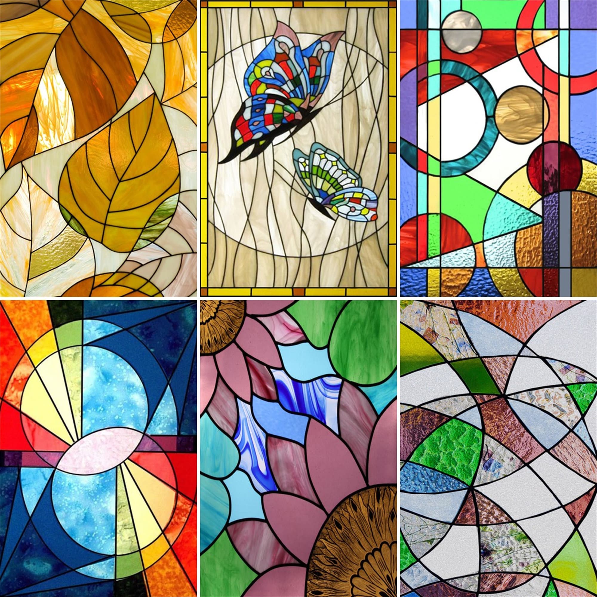 Custom Size Stained Glass Window Film Vintage Church Rectangular Shape ...