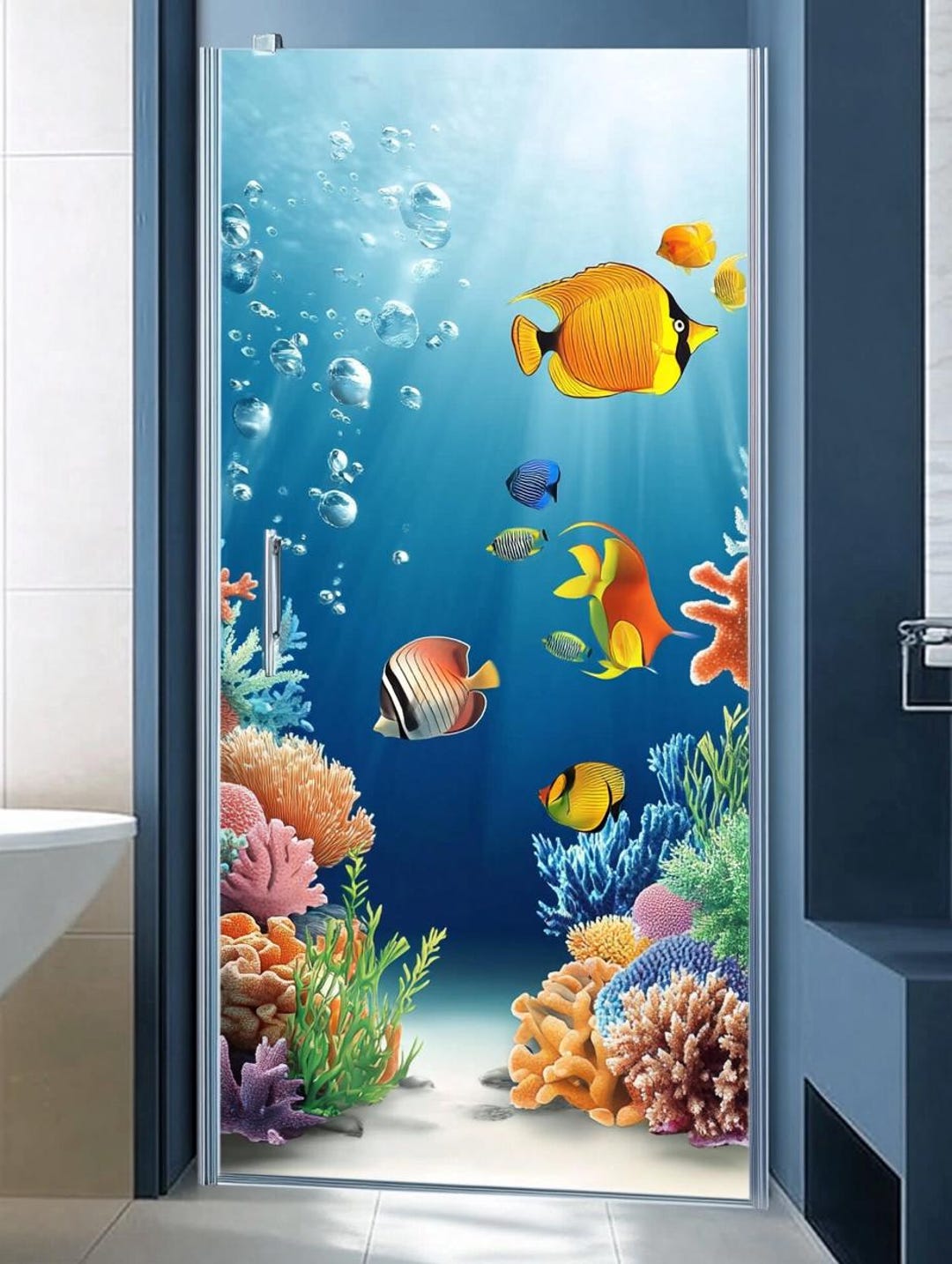 Custom Size Ocean Aquarium Style Window Film With 3D Effect Coral and ...