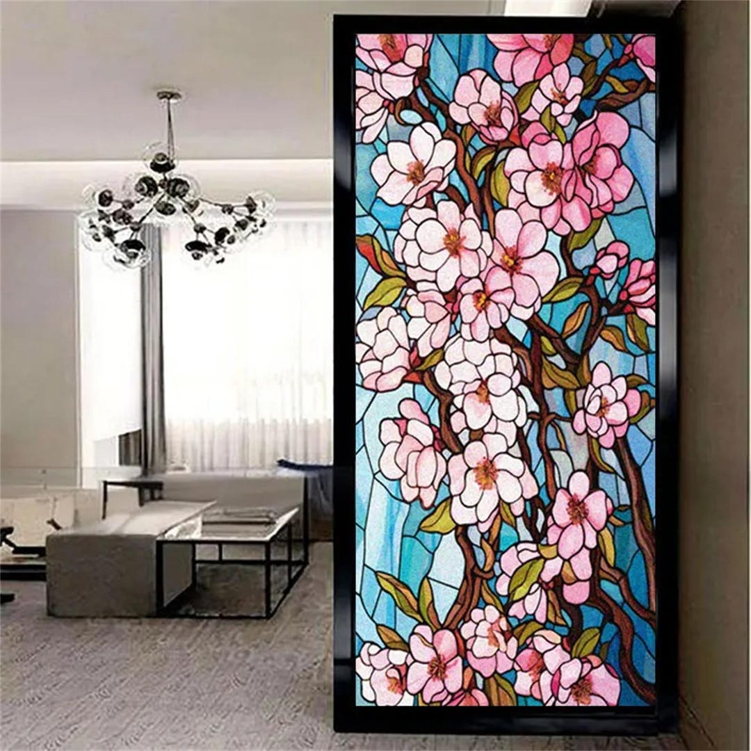 Customized Size Pink Floral Privacy Window Film Decorative Glass ...