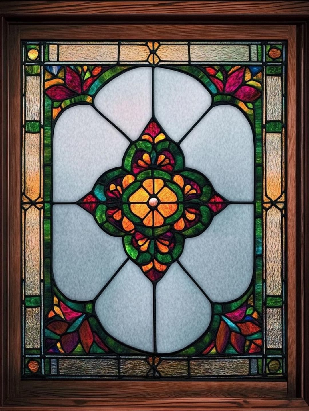 Custom Size Floral Medallion Window Privacy Film Classic Symmetry ...