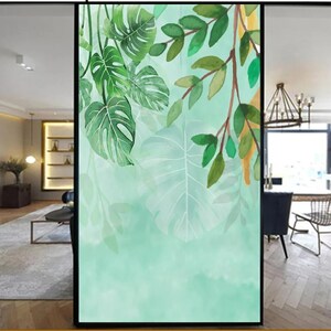 Custom Size Leaf Pattern Stained Glass Window Film Vinyl No Glue Static ...