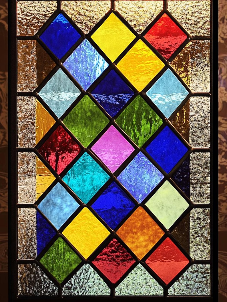 Custom Size Diamond Pattern Stained Glass Window Film Vibrant ...
