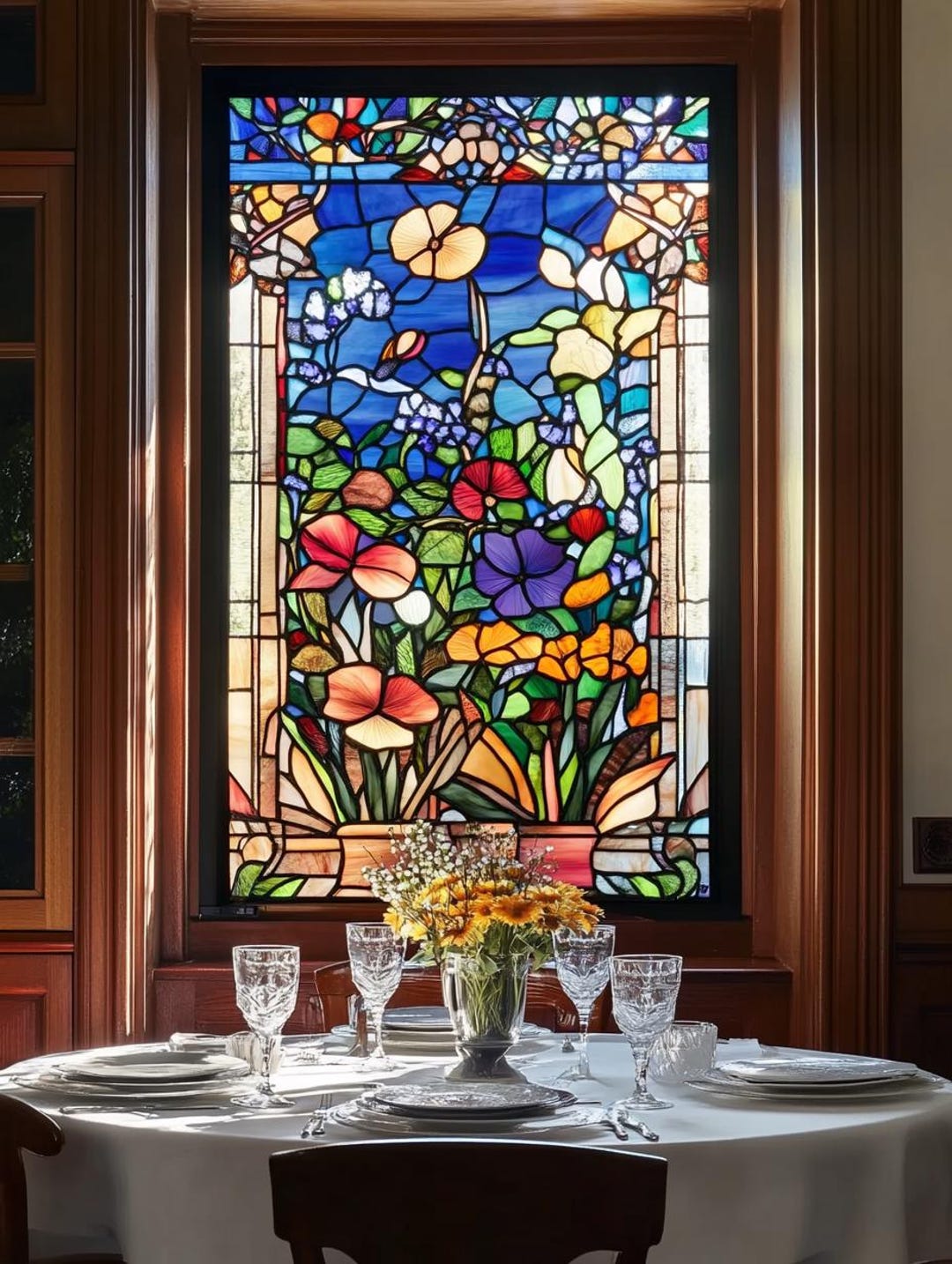 Custom Size Garden Bloom Stained Glass Window Film Colorful Decorative ...