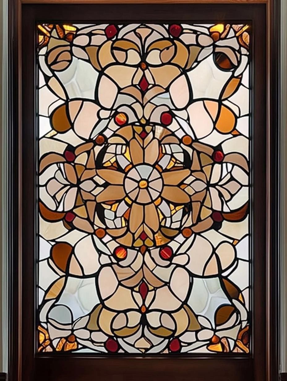 Custom Size Vintage Style Window Privacy Film Ornate Golden Symmetrical ...