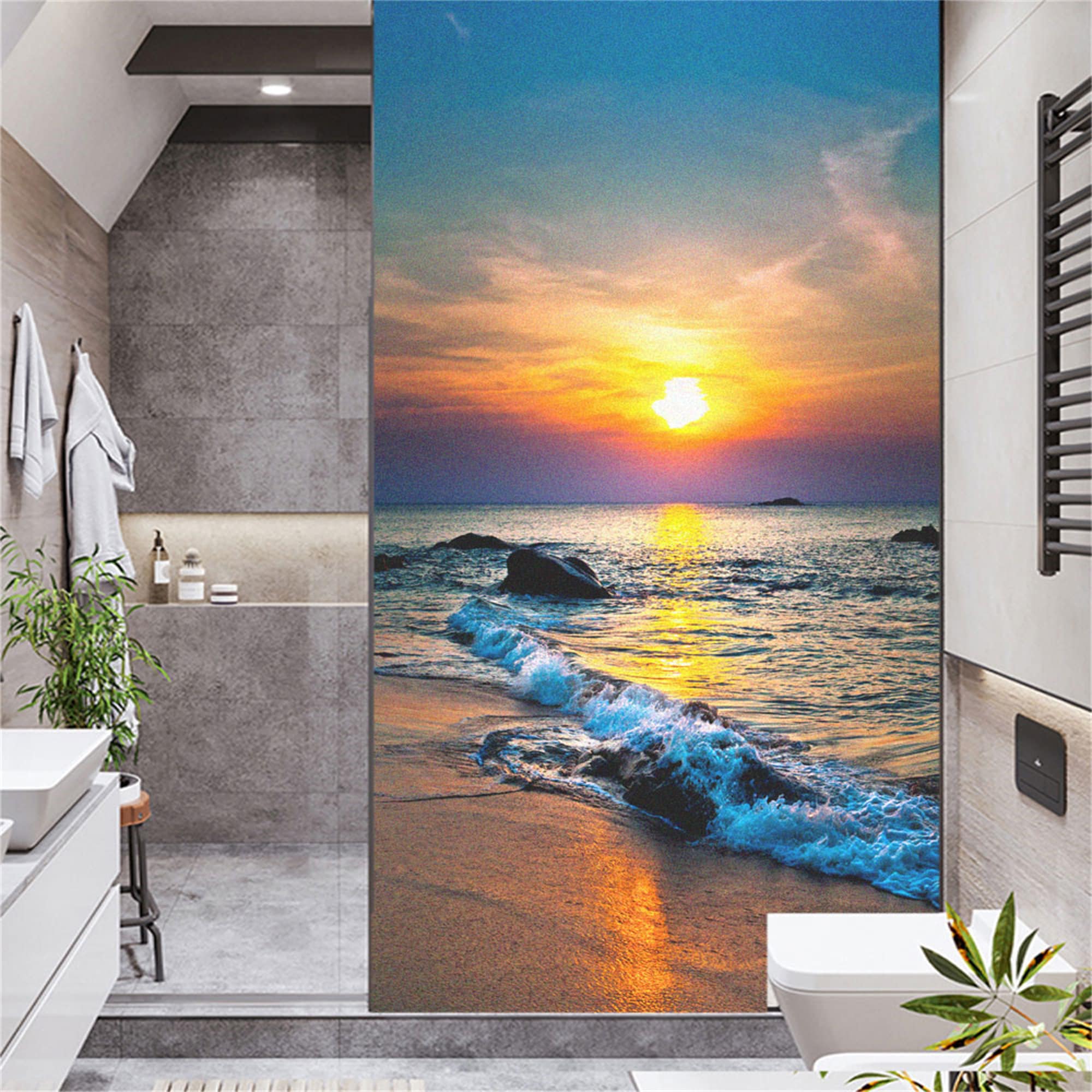 Customized Size Window Film Beach Glass Sticker Privacy Sun Protection ...