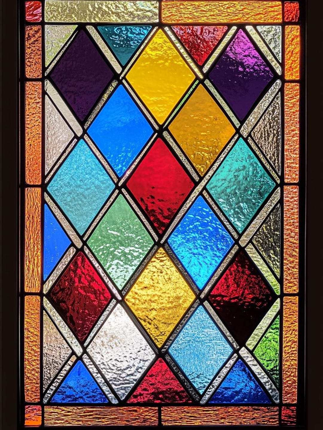 Custom Size Diamond Pattern Stained Glass Window Film Vibrant ...