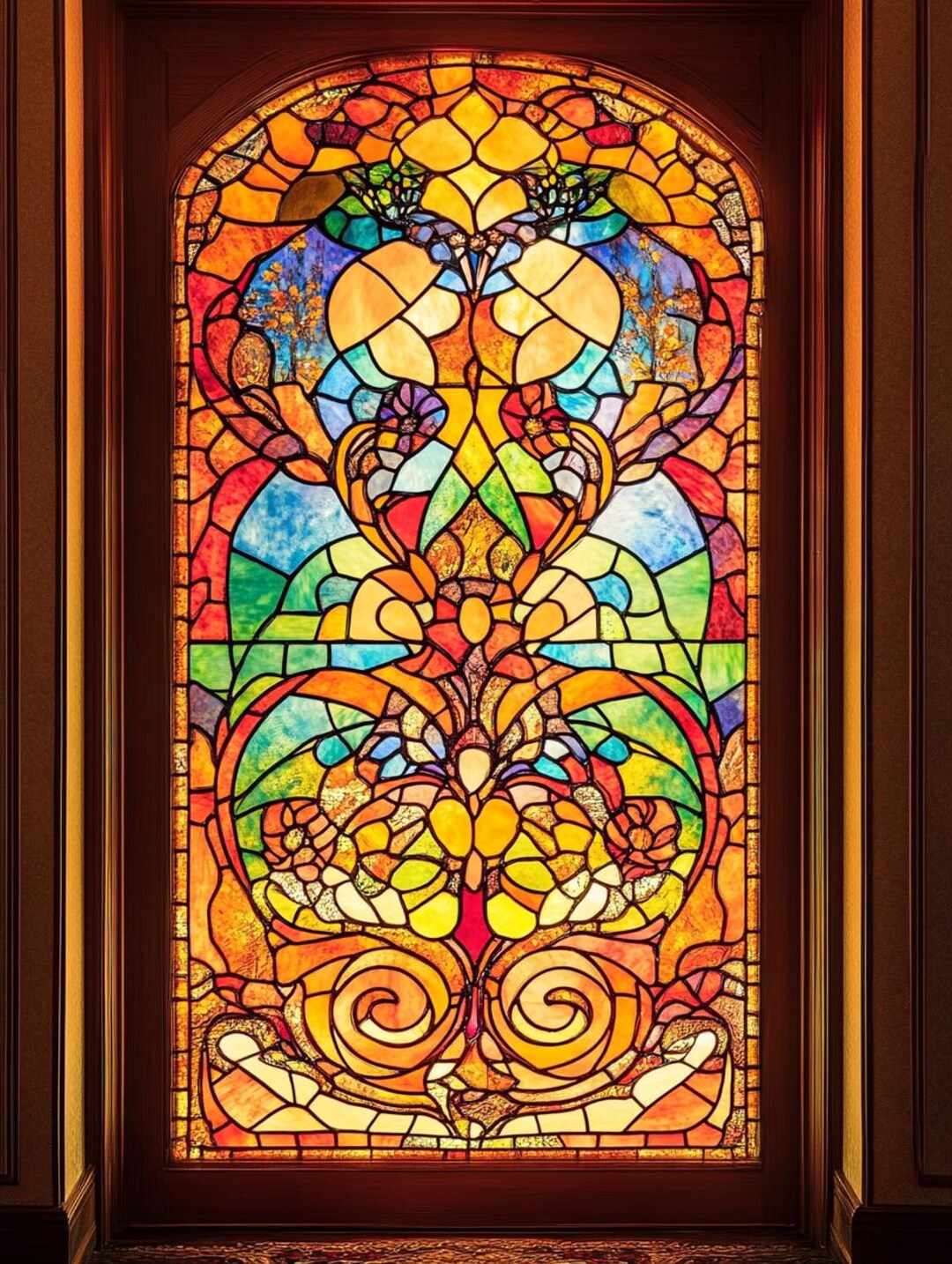 Custom Size Vintage Floral Stained Glass Window Film Art Nouveau ...