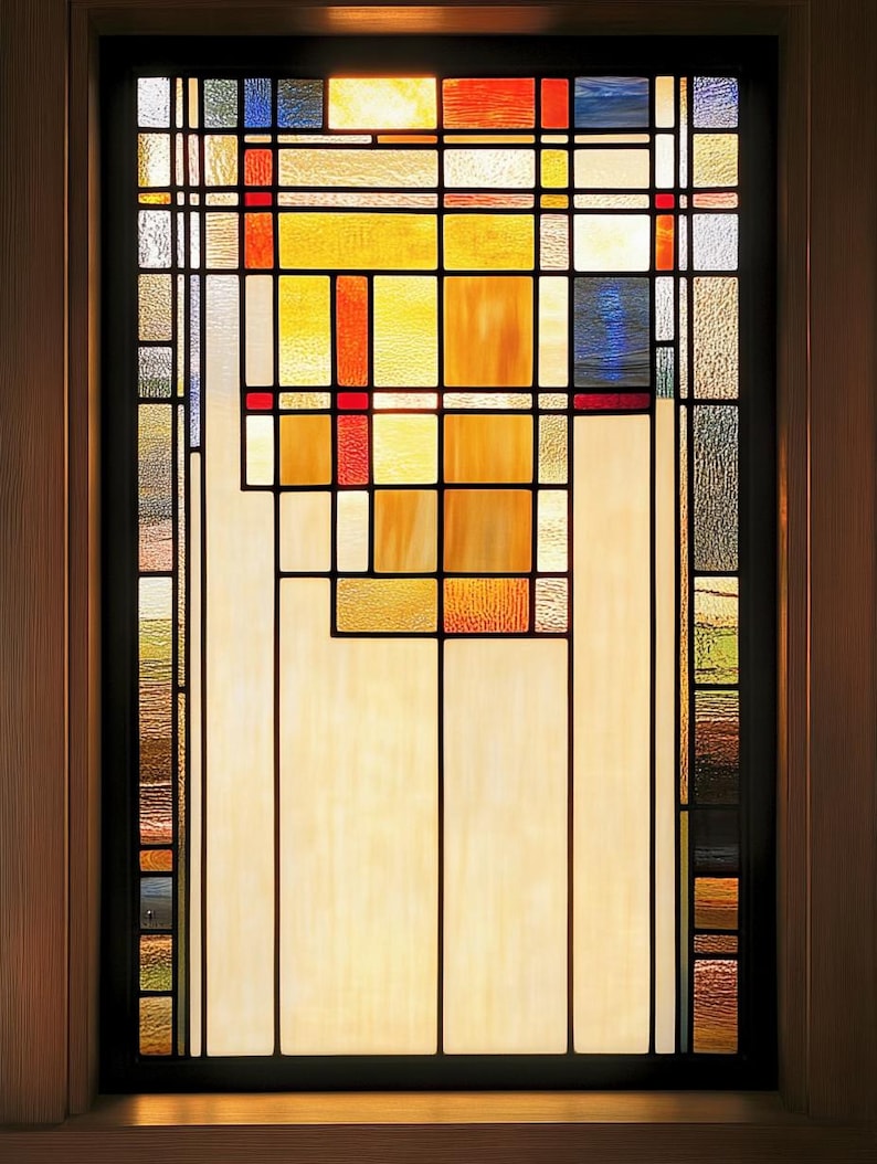 Custom Size Modern Geometric Stained Glass Window Film Wright Inspired ...