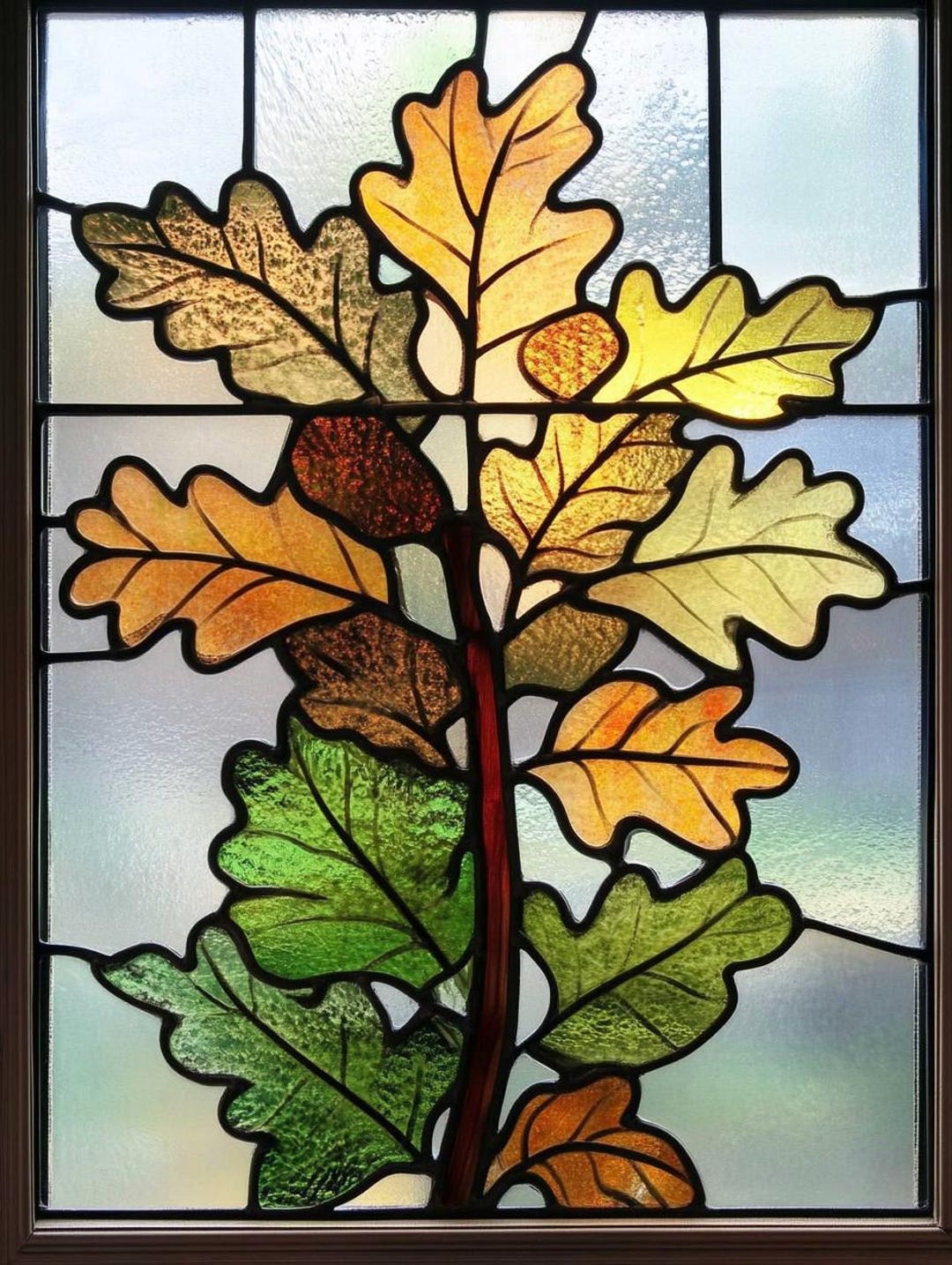 Custom Size Vintage Oak Tree Leaves Stained Glass Window Cling Elegant ...