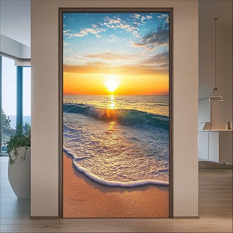 Custom Size Beach Sunset Window Decal Static Cling UV Blocking Privacy ...