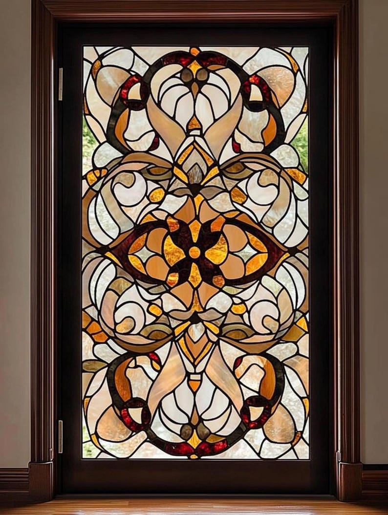Custom Size Vintage Style Window Privacy Film Ornate Golden Symmetrical ...