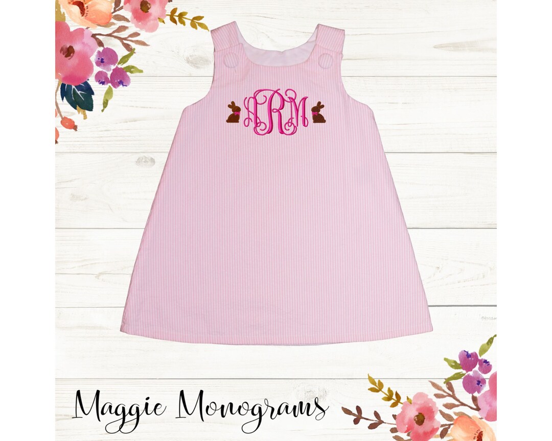 Chocolate Easter Bunny Monogrammed A-line Dress Jumper, Seersucker or ...