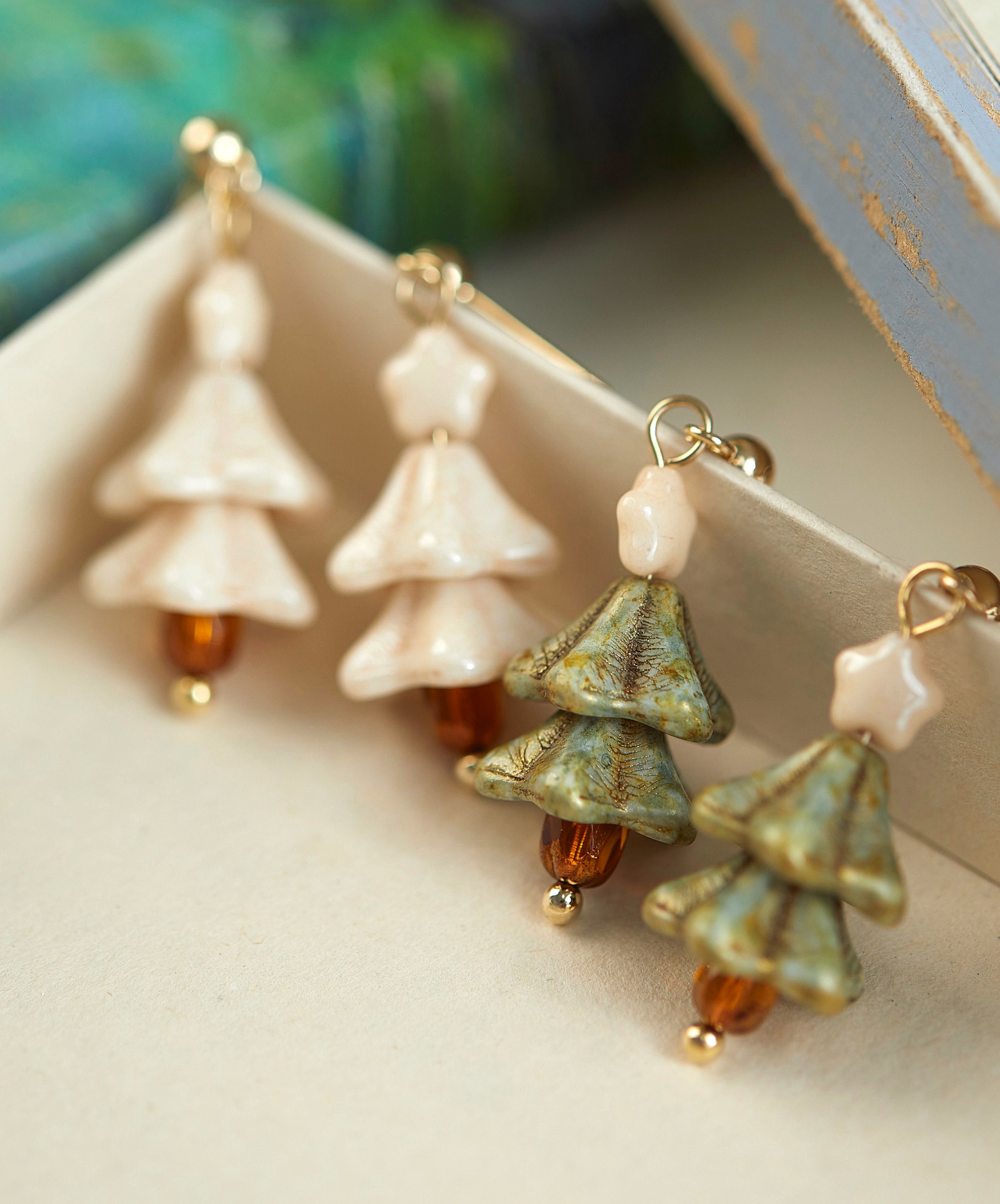 Czech Glaze Christmas Tree Earrings: Sterling Silver Dangle Earrings - Etsy