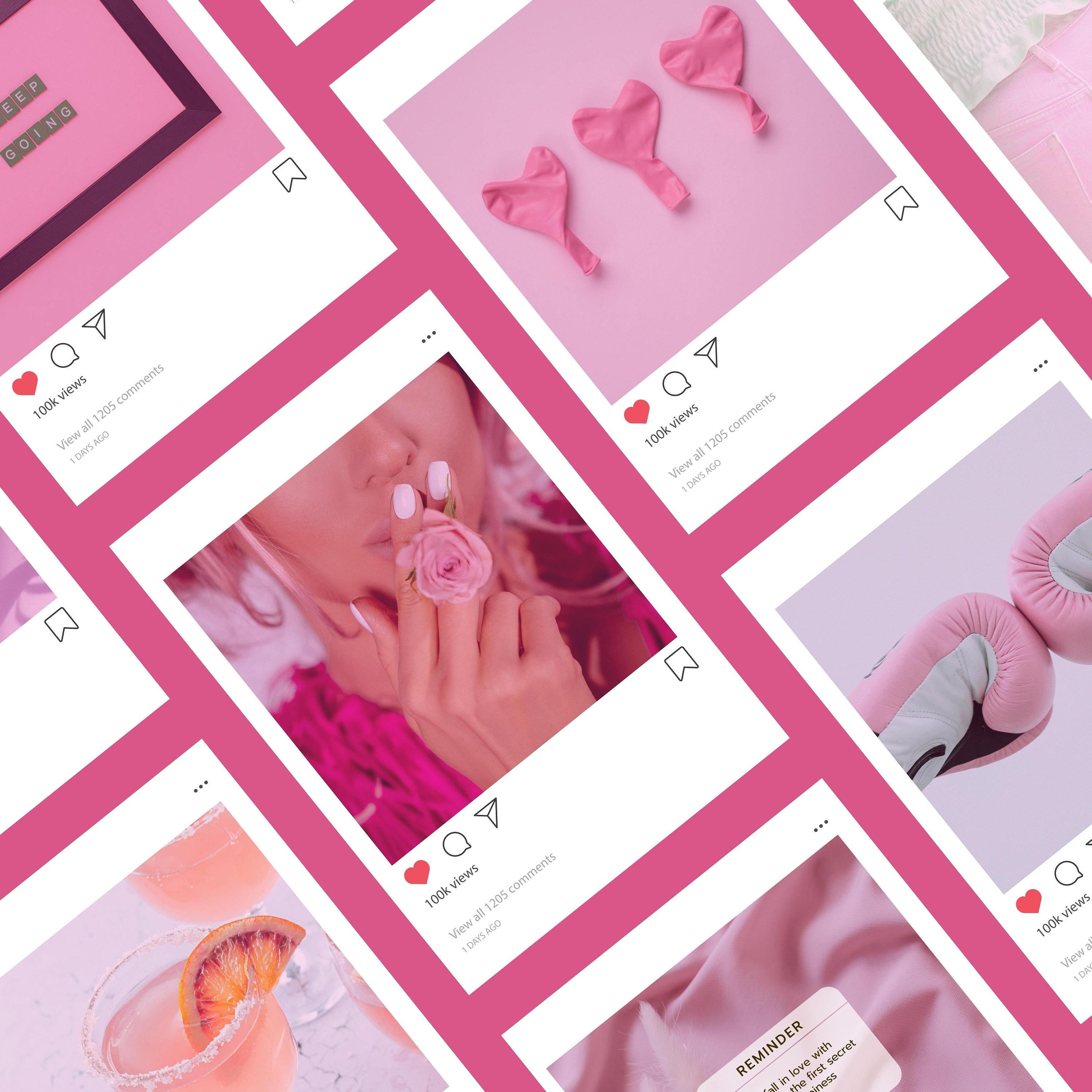 50 Ready-to-post Instagram Templates, Pink Aesthetic, Instant Download ...