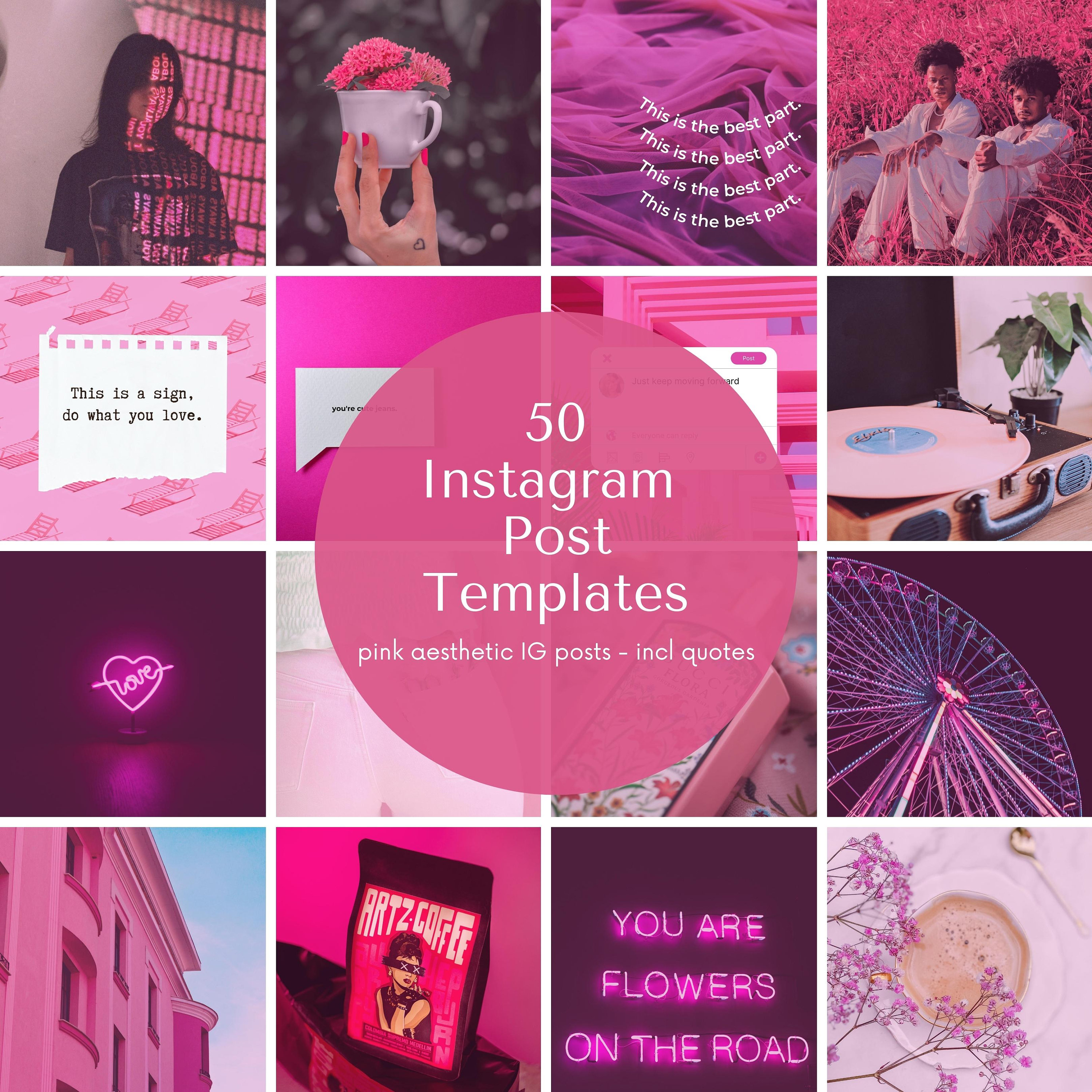 50 Ready-to-post Instagram Templates, Pink Aesthetic, Instant Download ...