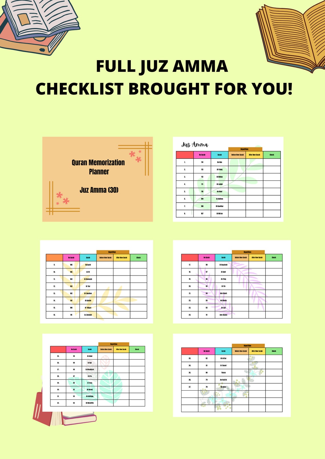 Quran Memorization Planner / Juz Amma / Surah Tracker / Printable ...