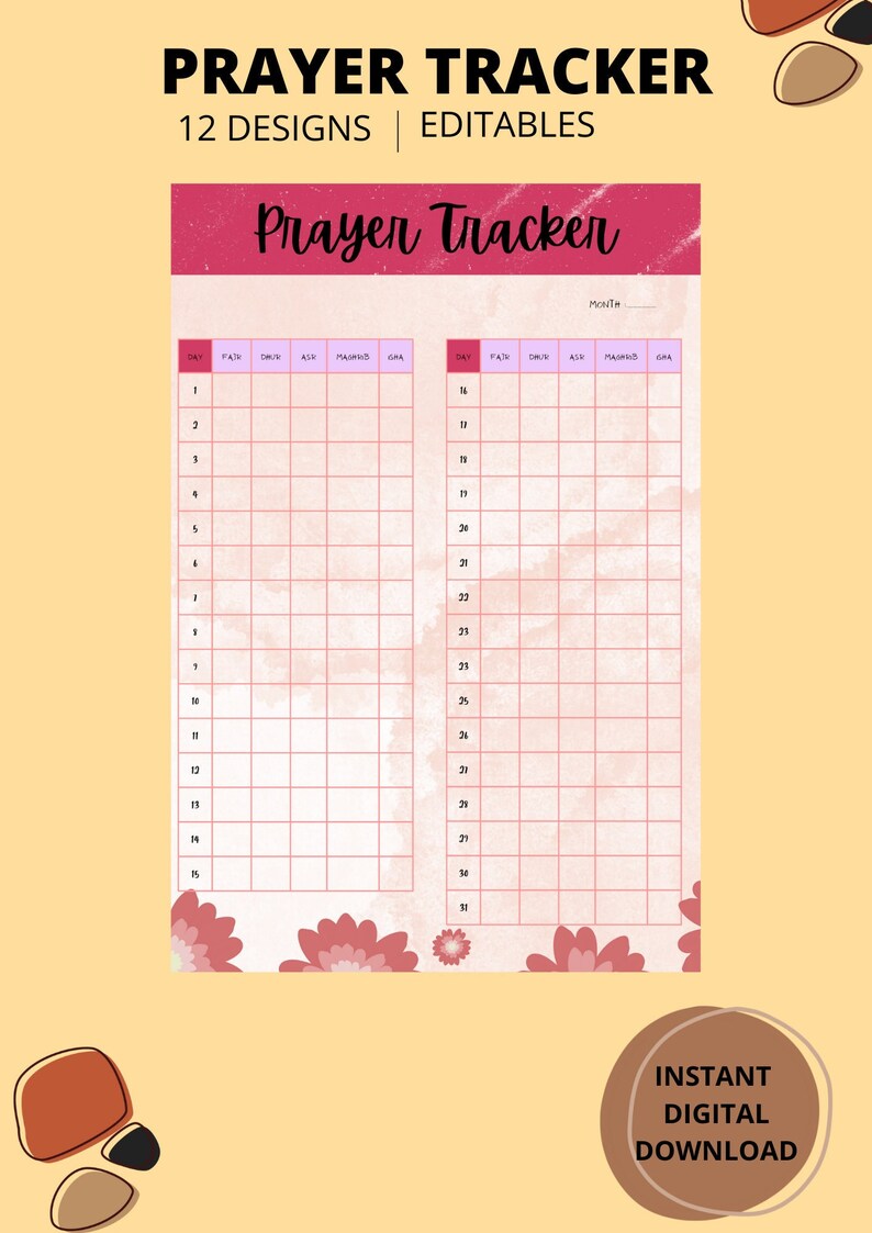 Salah Tracker / Prayer Muslim Tracker /printable Planner / Prayer ...
