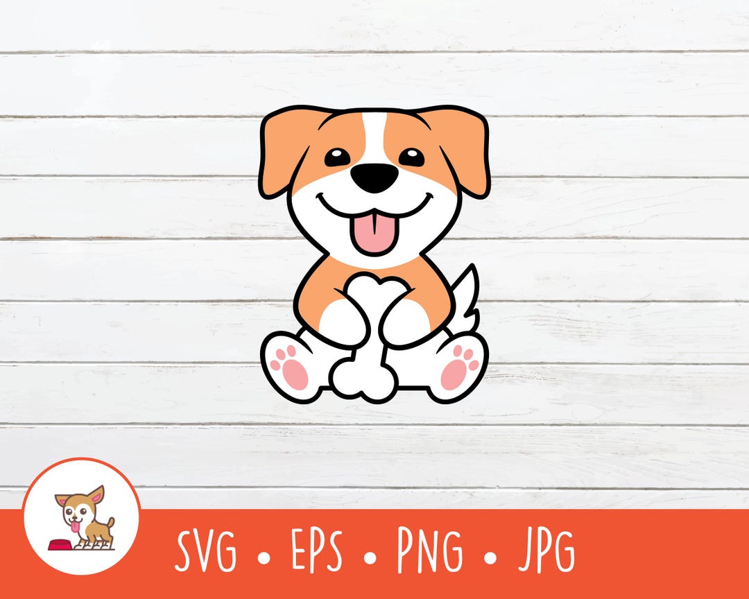 Cartoon Dog With Bone Clipart, Dog SVG, Vector Dog Cut File for Cricut ...