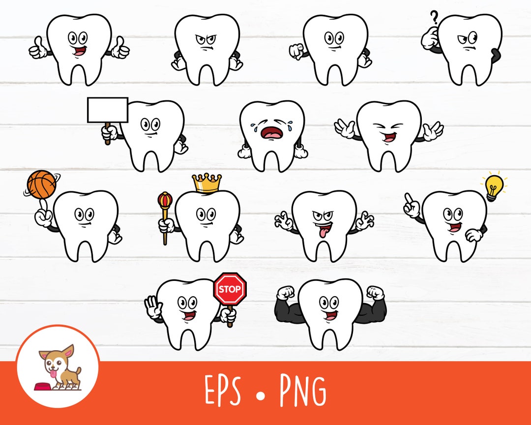 Tooth Clipart, Vector Tooth Bundle, Cartoon Tooth Character, Tooth ...