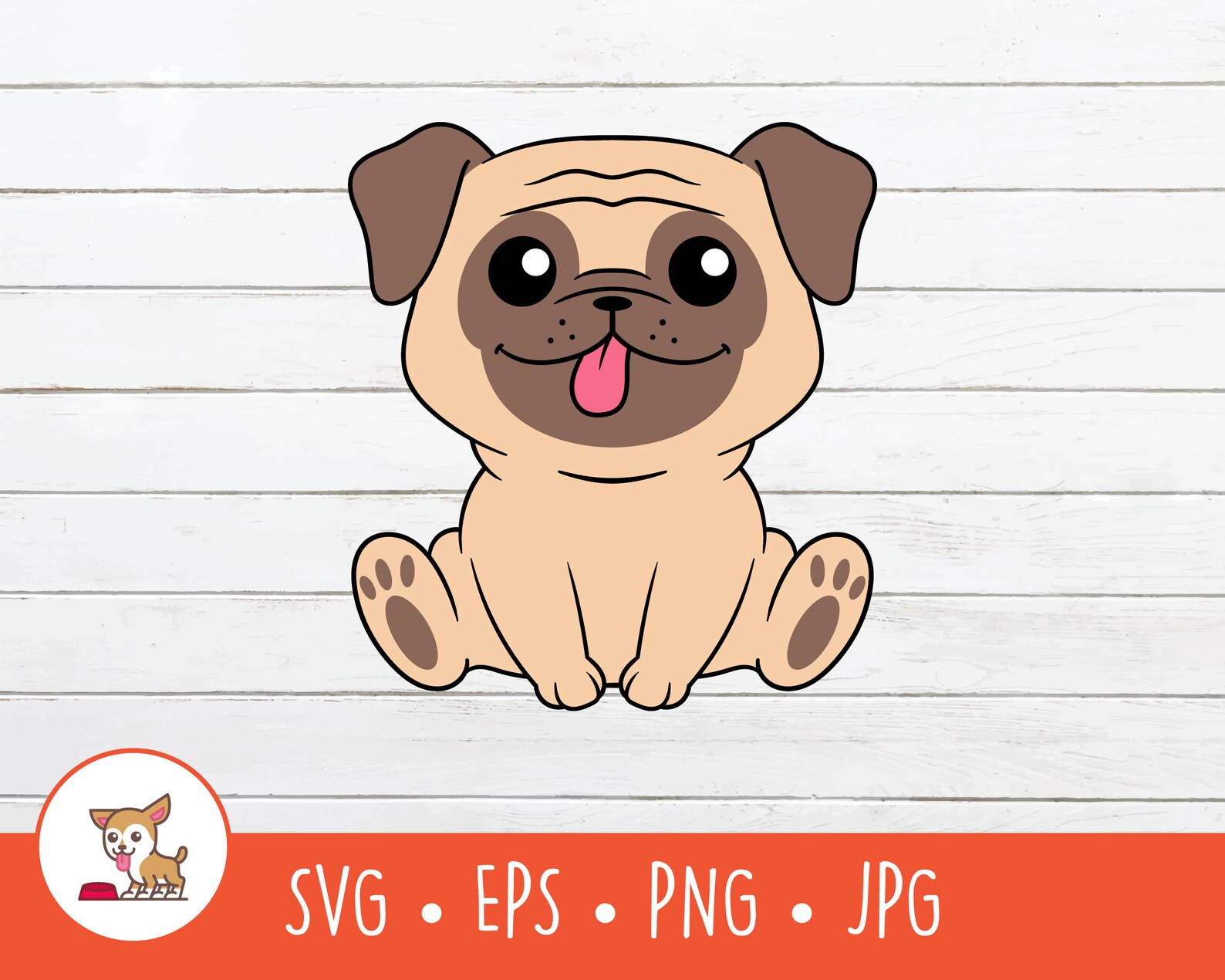 Cute Pug Clipart, Pug SVG, Vector Pug Cut File for Cricut, PNG, EPS ...