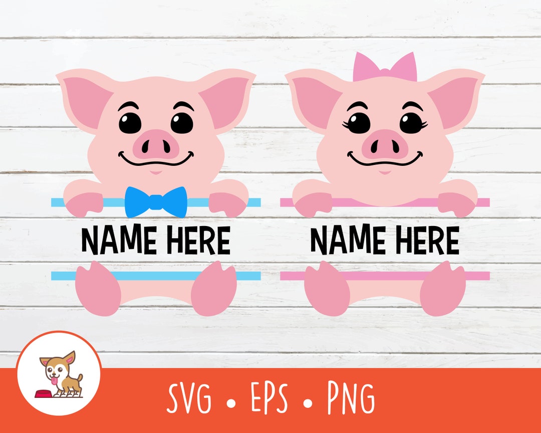 Pig SVG, Split Pig Name Frame, Vector Pig Clipart, Pig Cut File for ...