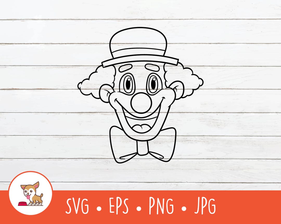 Clown Outline SVG, Cartoon Clown Clipart, Vector Clown Cut File for ...