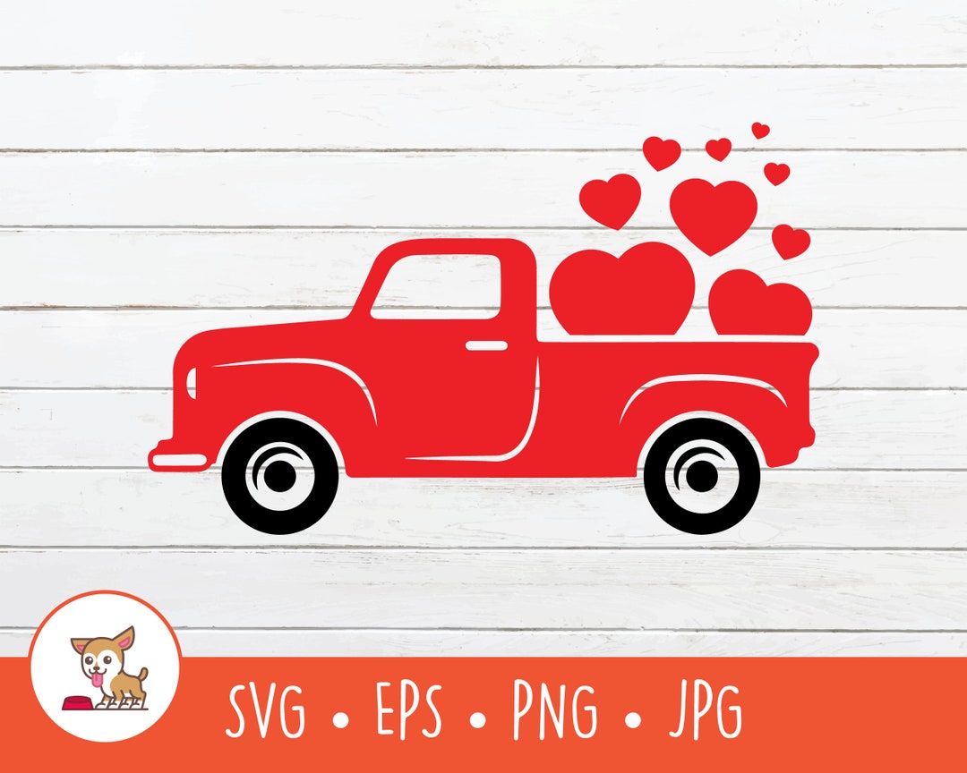 Valentine's Day Truck SVG, Valentine's Red Truck Clipart, Vector ...