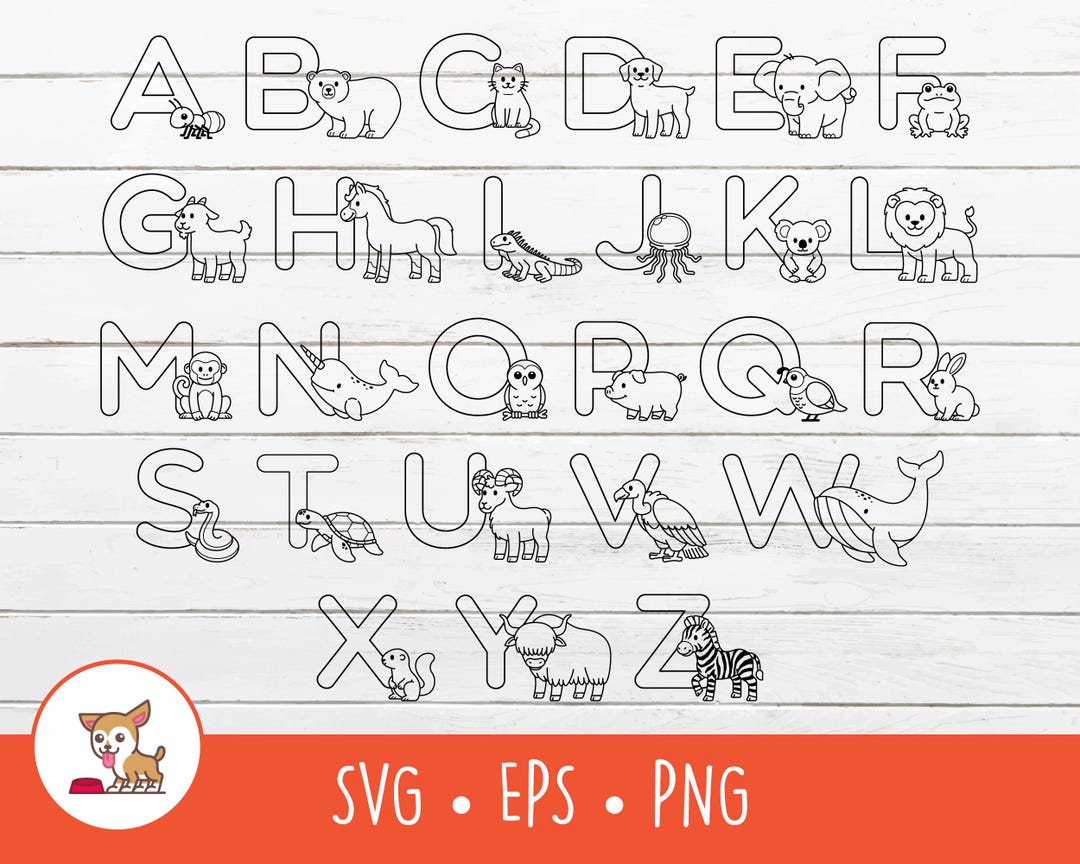 Black and White Animal Alphabet Clipart, 26 A-Z Animal Letters, Vector ...