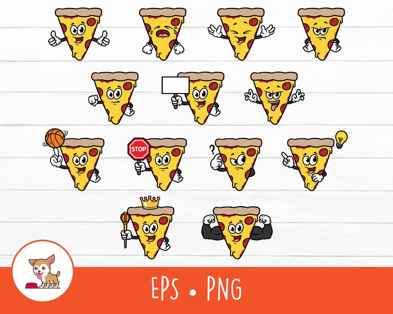 Pizza Clipart Vector Pizza Bundle Cartoon Pizza Character - Etsy