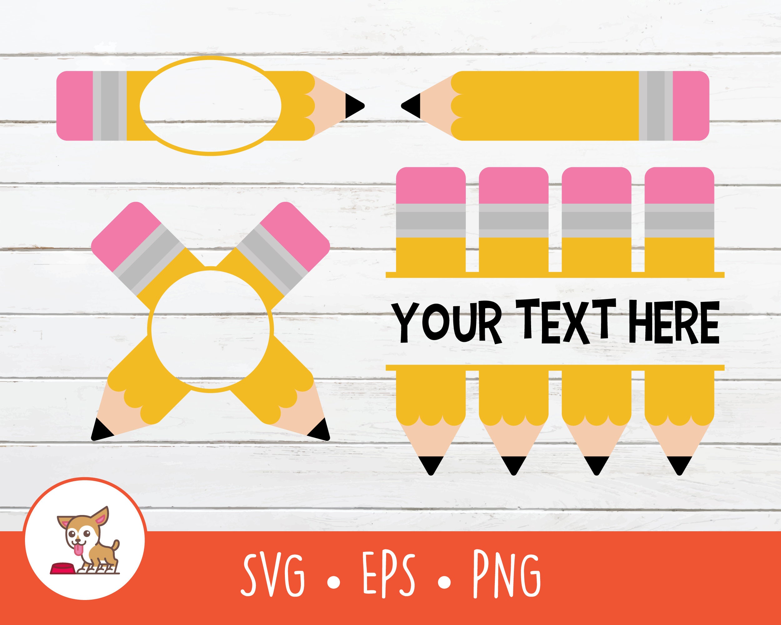 Pencil SVG, Split Pencil Name Frame, Vector Pencil Clipart, Pencil Cut ...