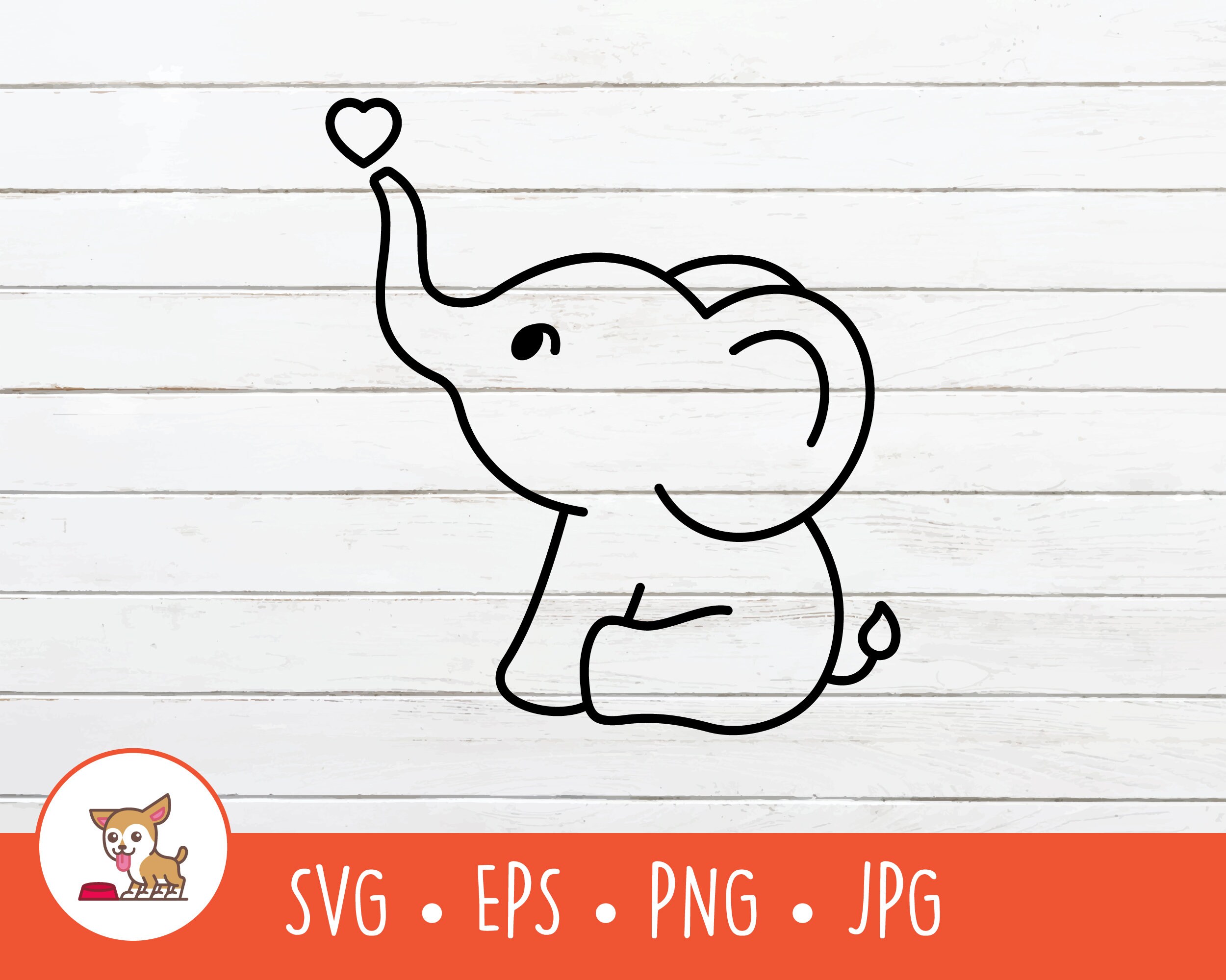 Baby Elephant Outline SVG, Vector Elephant Clipart, Cute Elephant Cut ...