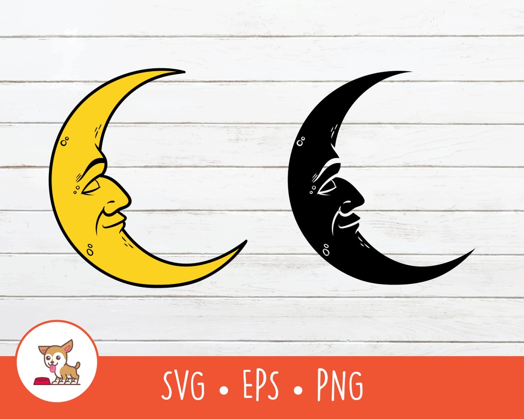 Crescent Moon SVG, Vector Crescent Moon With Face Clipart, Crescent ...