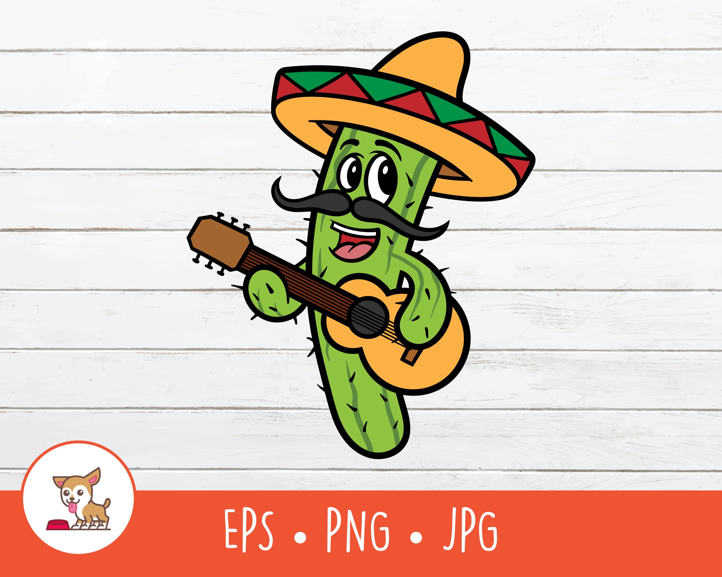 Cactus Clipart, Vector Cactus Wearing Sombrero and Playing Guitar Cut ...