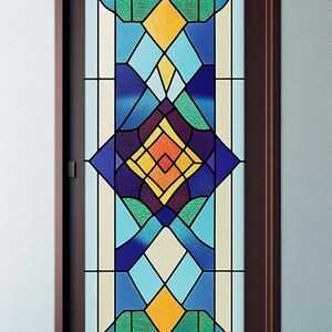 Custom Size Modern Geometric Diamond Window Privacy Film Bold Stained ...