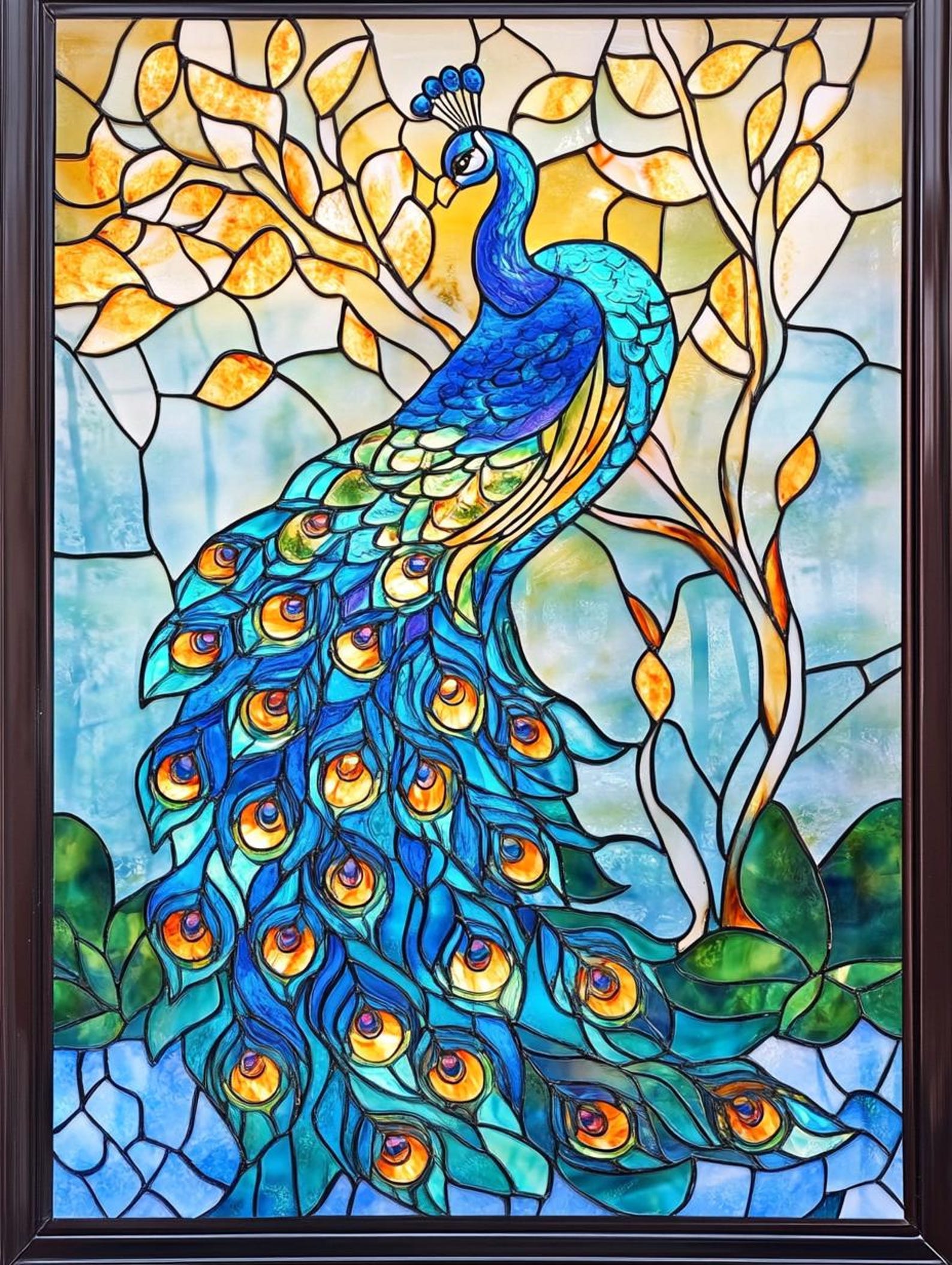 Custom Size 3D Peacock Stained Glass Art Film Privacy Window Cover for ...
