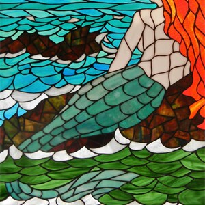 Custom Size Window Stained Glass Films Mermaid Flower Fairy People ...