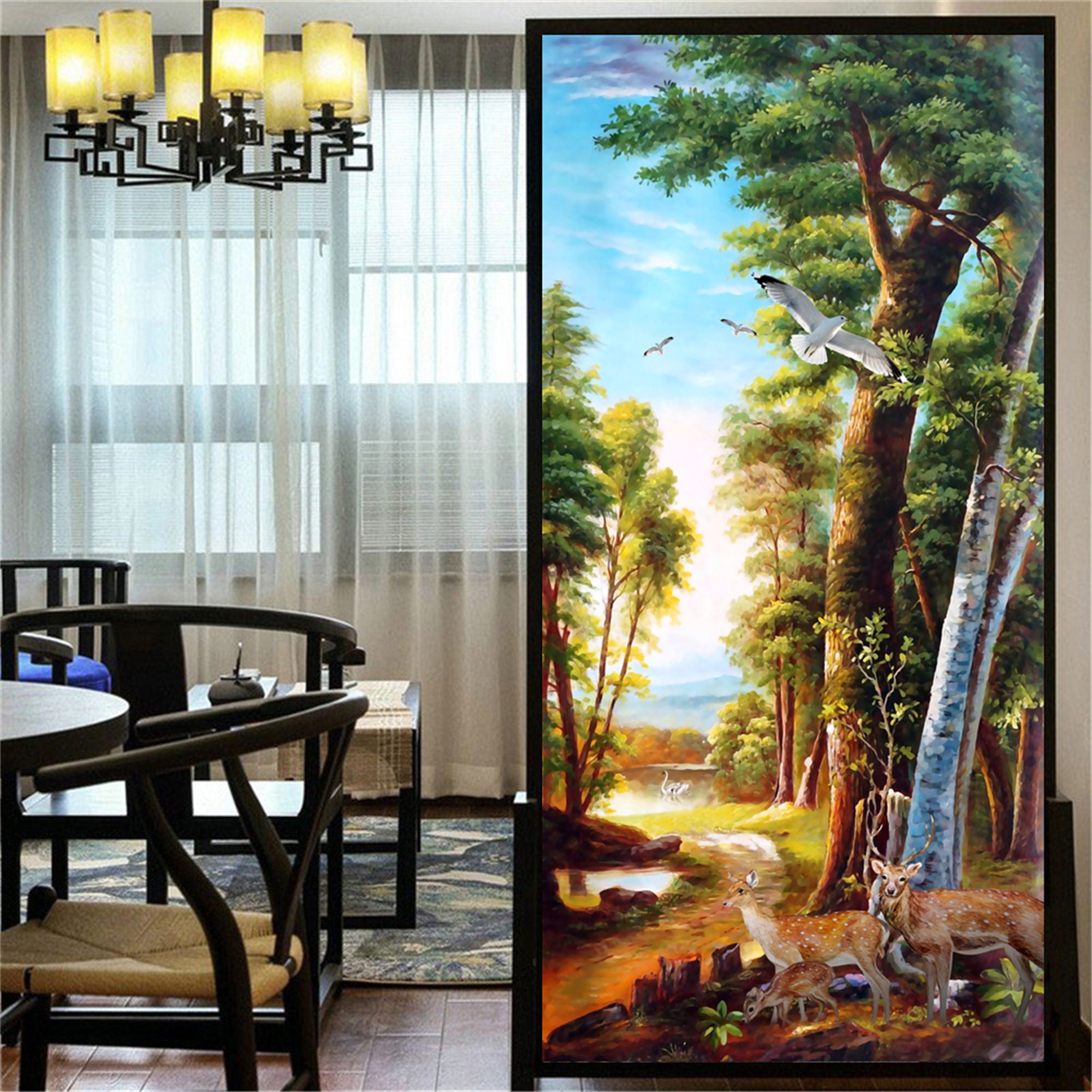 Customized Privacy Windows Film Decorative Forest Creek Painting ...