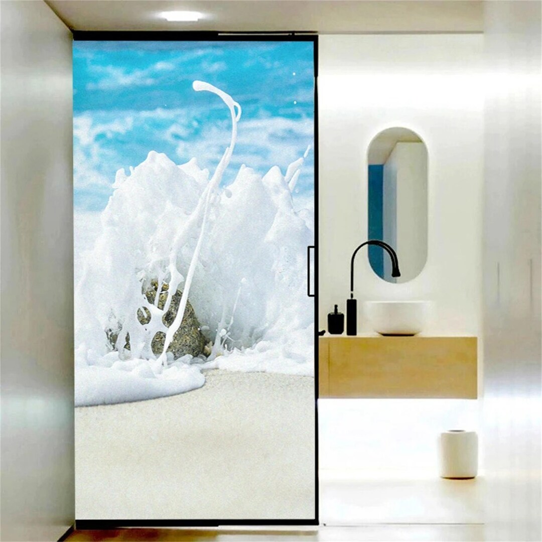 Custom Size Sea Wave Pattern Privacy Window Film Glue-free Frosted ...