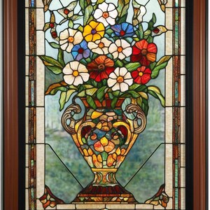Custom Size Floral Vase Stained Glass Window Film Elegant Multicolor ...